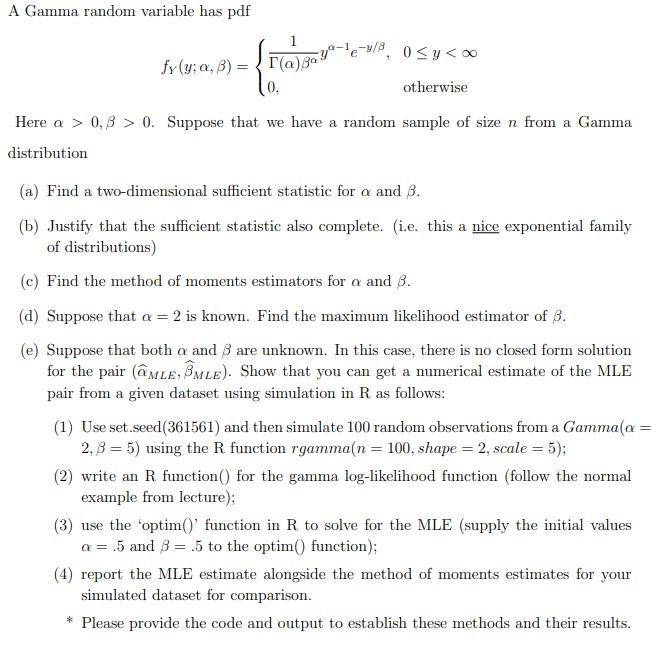 Solved A Gamma random variable has pdf | Chegg.com