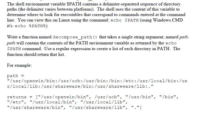 Solved The shell environment variable $PATH contains a | Chegg.com