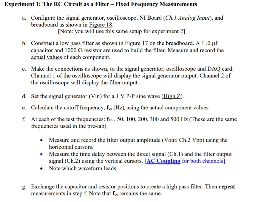 Solved Experiment 1: The RC Circuit as a Filter - Fixed | Chegg.com