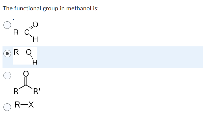 Solved The functional group in methanol is: | Chegg.com