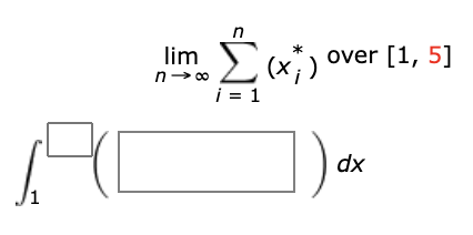 Solved n lim n → (x;) over [1, 5] i = 1 Σκη) PI dx 1 n lim | Chegg.com