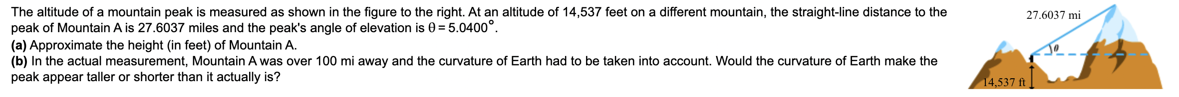 Solved The altitude of a mountain peak is measured as shown | Chegg.com