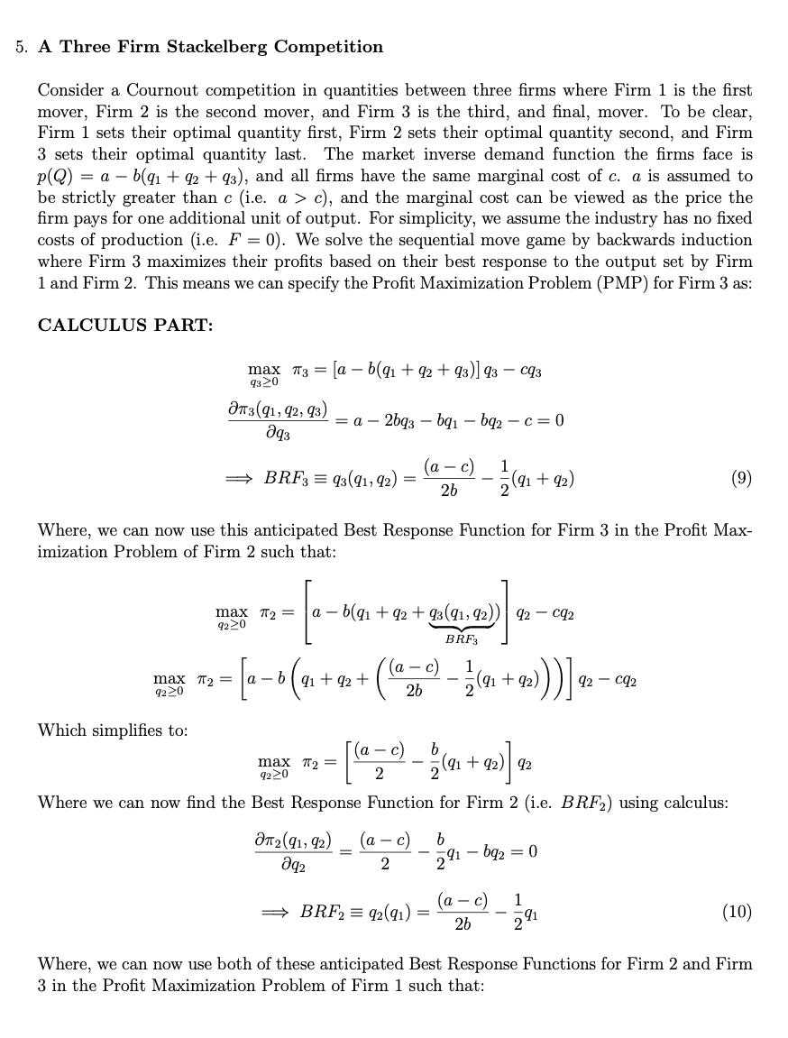 5. A Three Firm Stackelberg Competition Consider a | Chegg.com