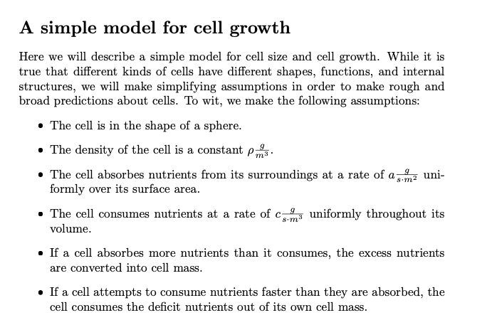 Solved A simple model for cell growth Here we will describe | Chegg.com