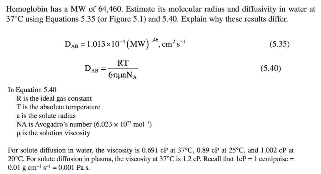 Solved Hemoglobin has a MW of 64,460. Estimate its molecular | Chegg.com