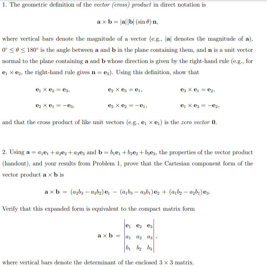 Solved 1. The geometric definition of the vector (cross) | Chegg.com