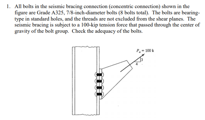 Solved 1. All bolts in the seismic bracing connection | Chegg.com