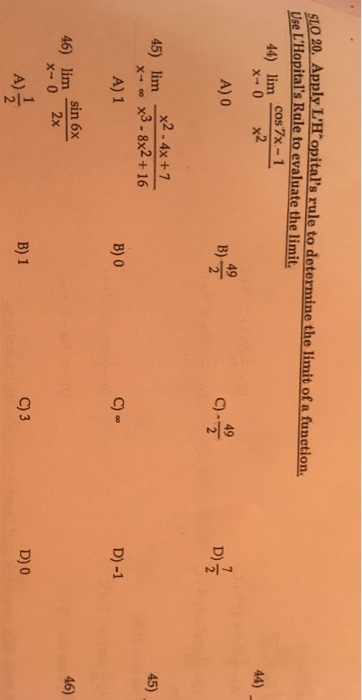 Solved LO 20. Apply L'H opital's rule to determine the limit | Chegg.com