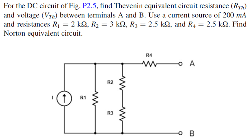 Solved For the DC circuit of Fig. P2.5, find Thevenin | Chegg.com
