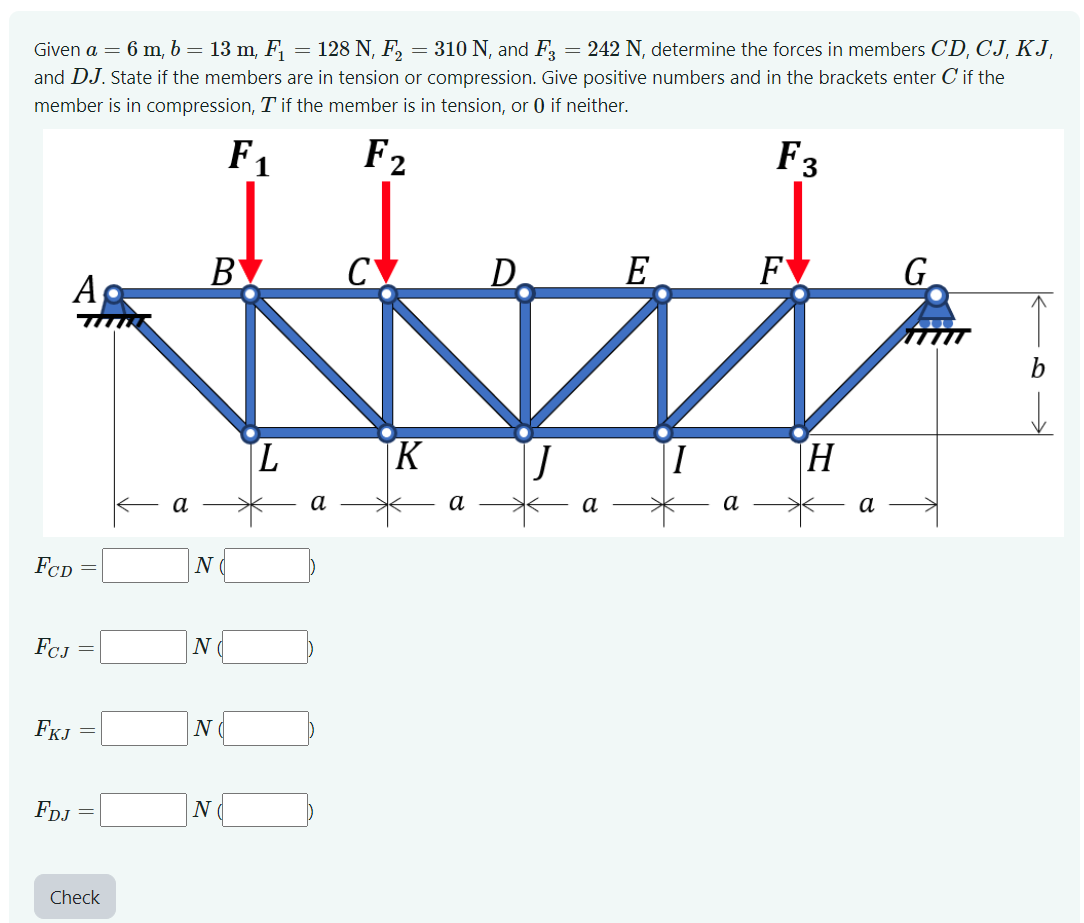 Solved Given a=6 m,b=13 m,F1=128 N,F2=310 N, and F3=242 N, | Chegg.com