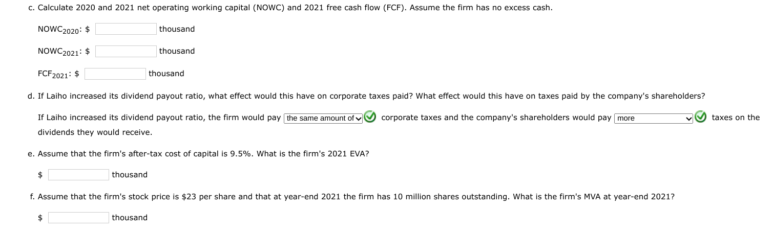 Solved c. Calculate 2020 and 2021 net operating working | Chegg.com