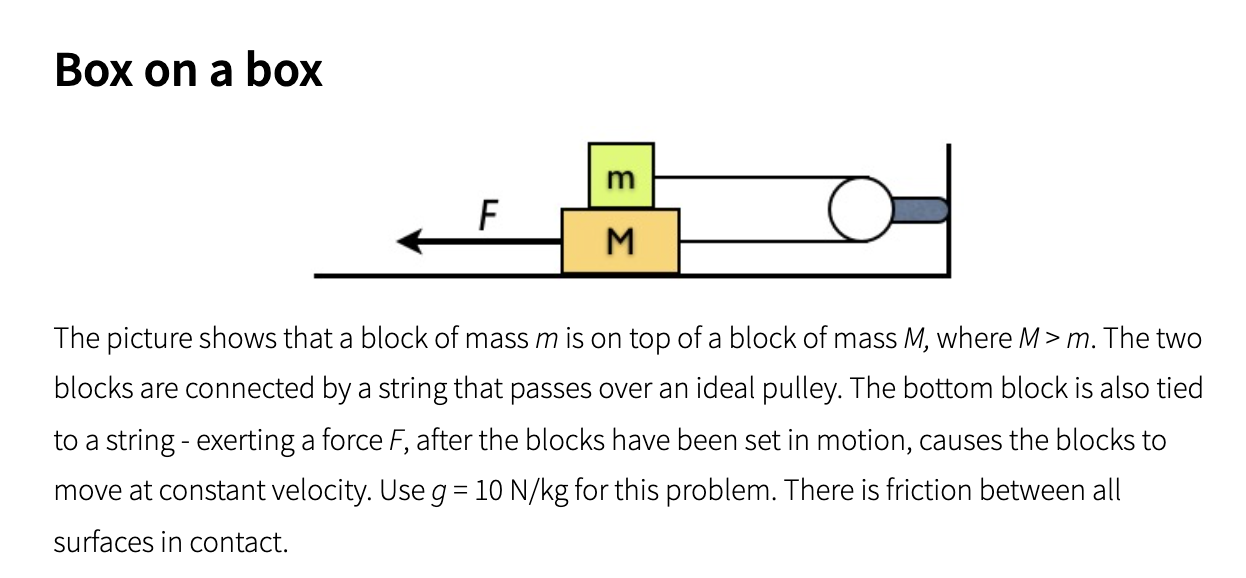 Solved Box on a box m F M The picture shows that a block of | Chegg.com