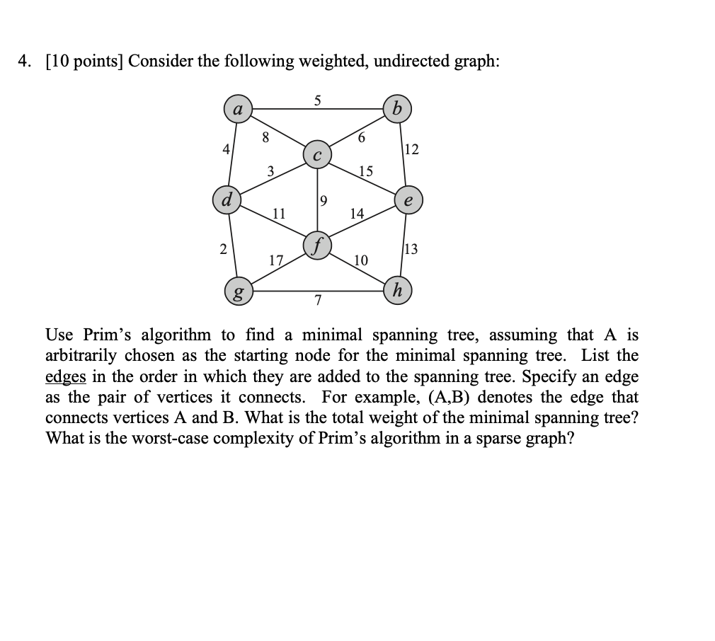 Solved 4. [10 points] Consider the following weighted, | Chegg.com