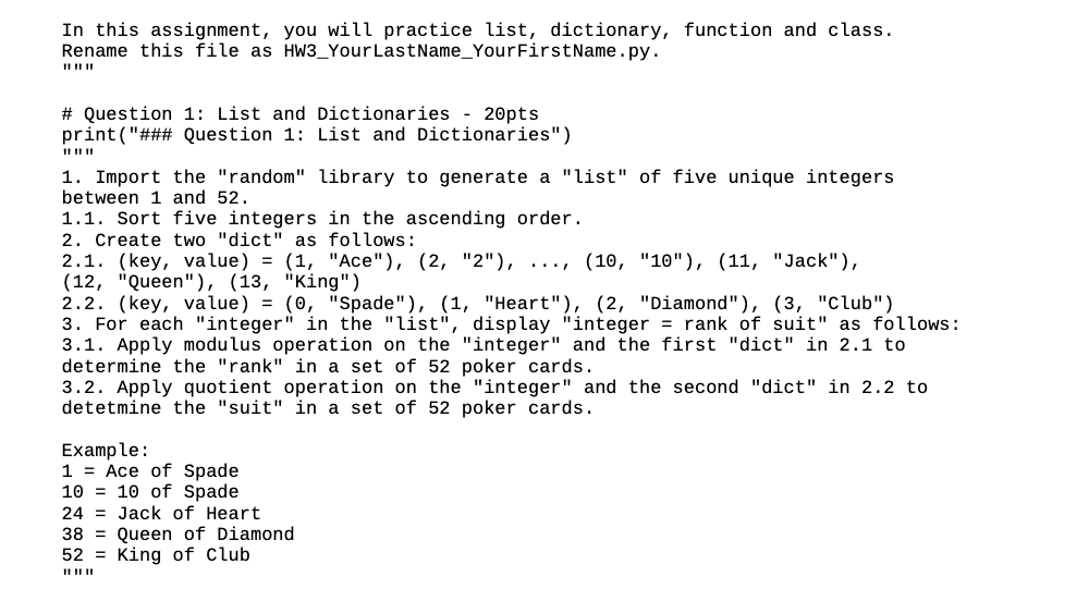 Solved In this assignment, you will practice list, | Chegg.com
