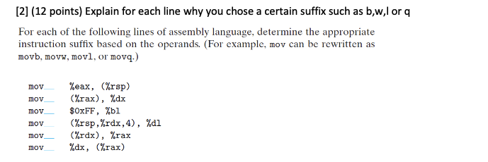 Solved [2] (12 points) Explain for each line why you chose a | Chegg.com