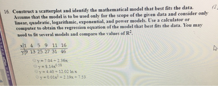 Solved 16. Construct a scatterplot and identify the | Chegg.com
