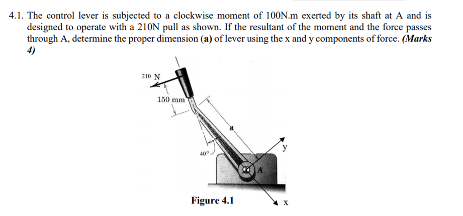 Solved 4.1. The control lever is subjected to a clockwise | Chegg.com