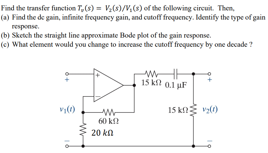 Solved Find the transfer function T, (s)V2(s)/V1(s) of the | Chegg.com