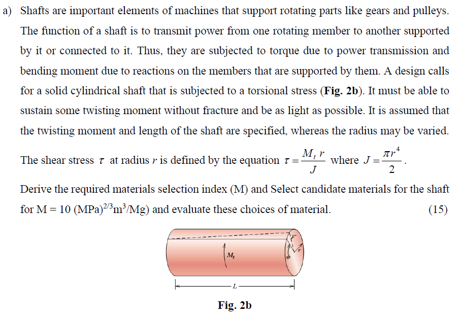 a) Shafts are important elements of machines that | Chegg.com