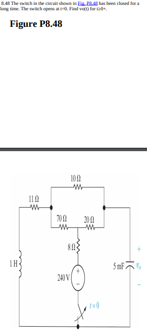 Solved 8.48 The switch in the circuit shown in Fig. P8.48 | Chegg.com