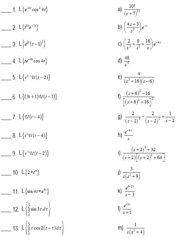 Solved 1. L{e−2tcos24t} 2. L{t10e−7t} 3. L{e2t(t−1)2} 4. | Chegg.com
