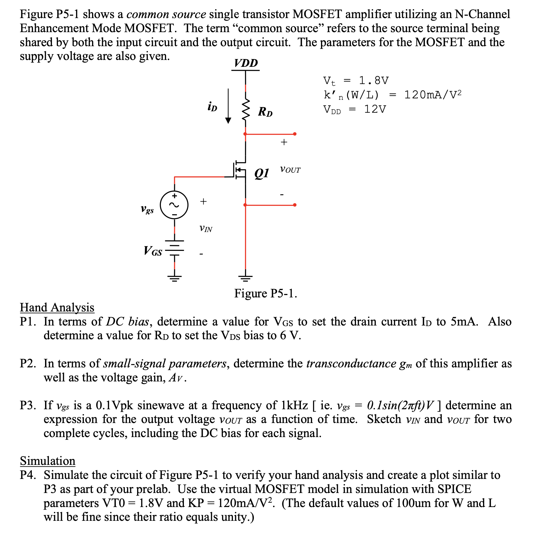 Solved Figure P5-1 shows a common source single transistor | Chegg.com