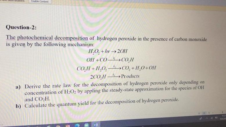 Solved The photochemical decomposition of hydrogen peroxide | Chegg.com