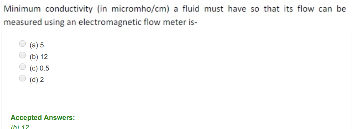 Solved Minimum conductivity (in micromho/cm) ﻿a fluid must | Chegg.com