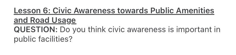 Solved Lesson 6: Civic Awareness towards Public Amenities | Chegg.com