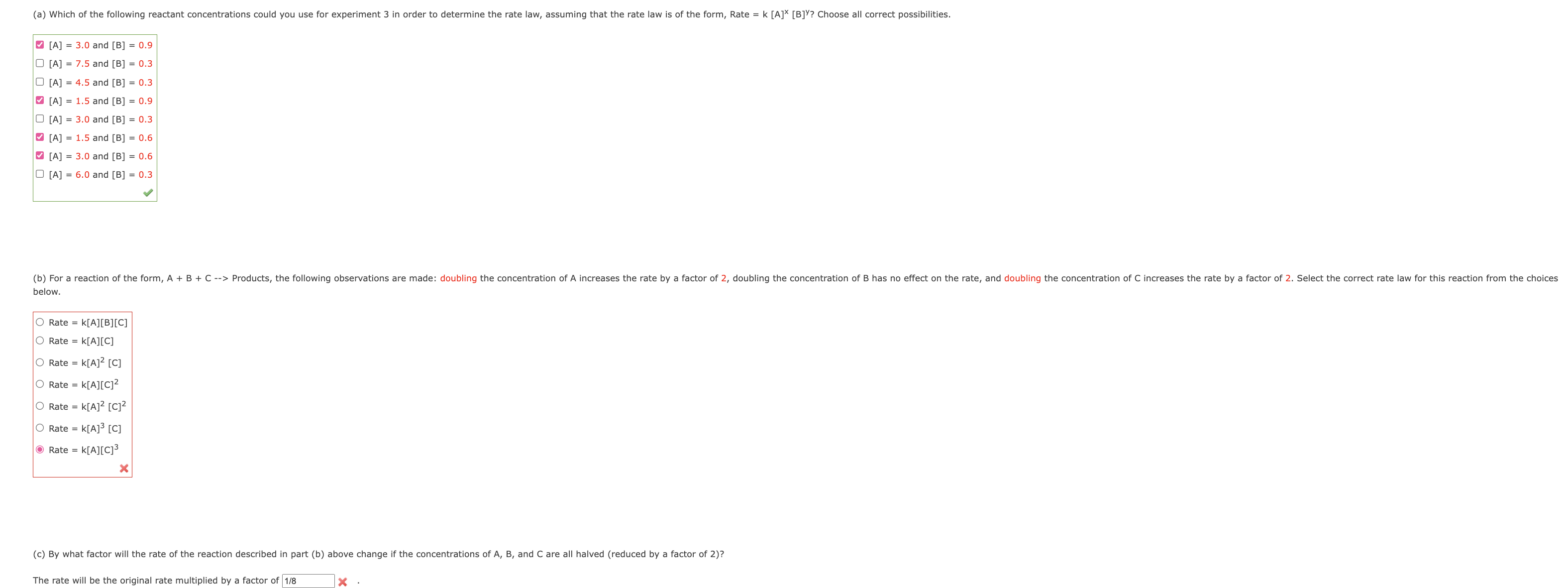 Solved [A]=3.0 and [B]=0.9 [A]=7.5 and [B]=0.3 [A]=4.5 and | Chegg.com