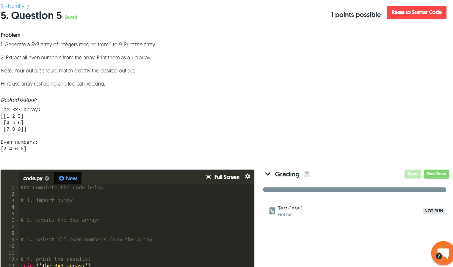 Solved Problem 1. Generate a 3x3 array of integers ranging | Chegg.com