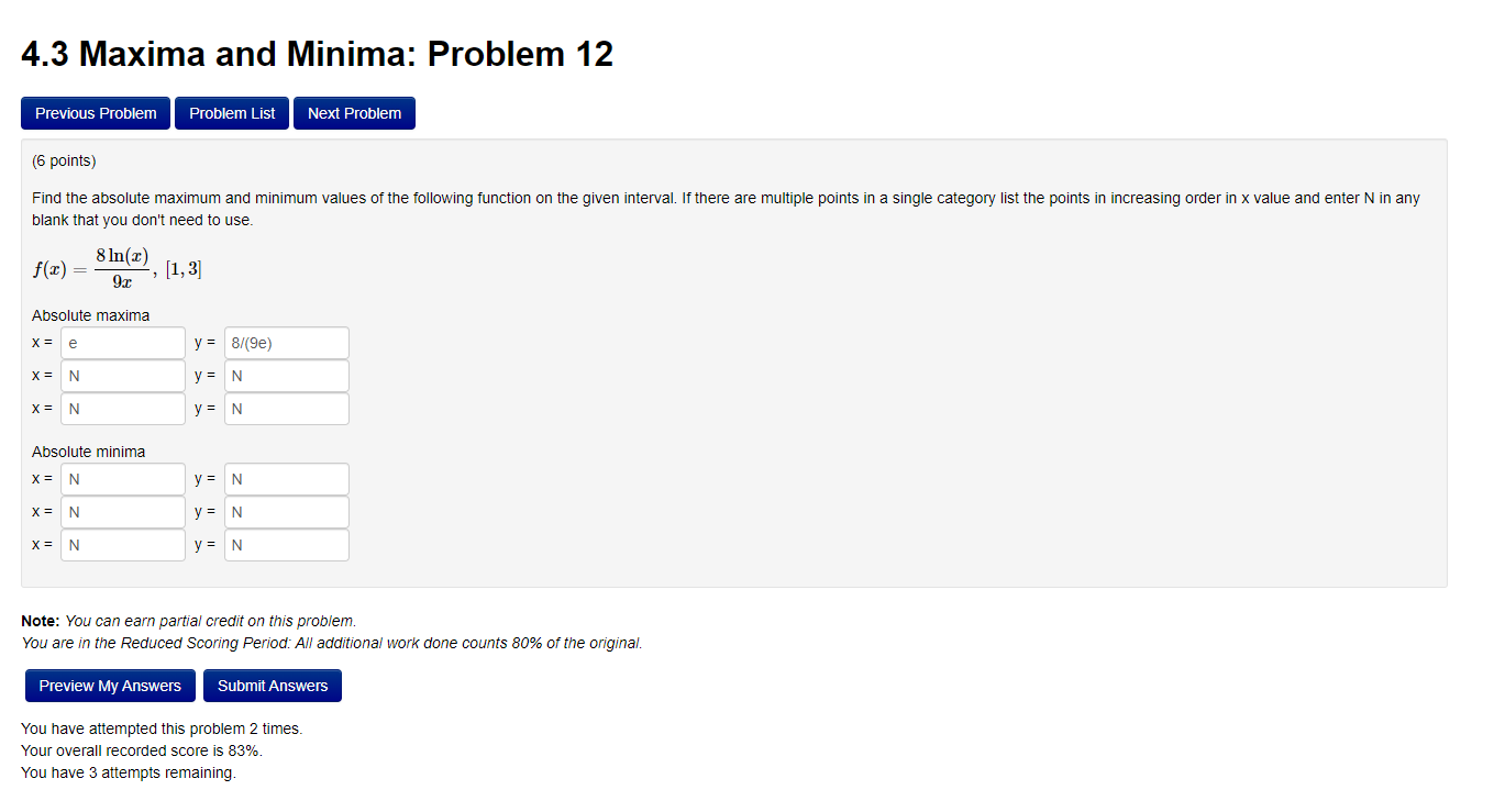 Solved 4.3 Maxima and Minima: Problem 12 Previous Problem | Chegg.com