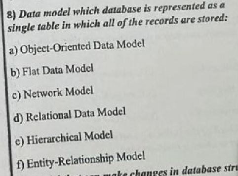 Solved 8) Data model which database is represented as a | Chegg.com