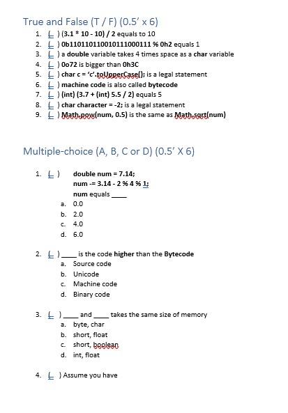 Solved True and False (T/F)(0.5′×6) 1. E)(3.1∗10−10)/2 | Chegg.com