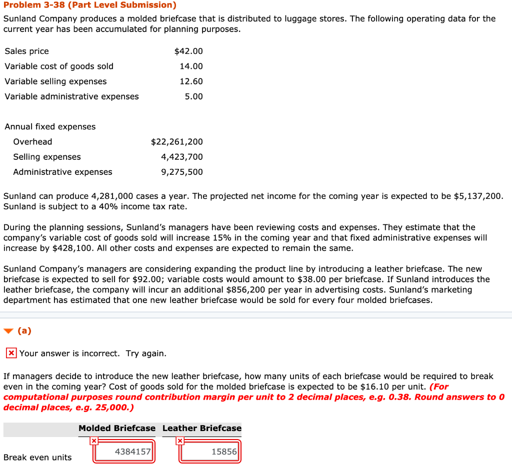 Solved Problem 3-38 (Part Level Submission) Sunland Company | Chegg.com