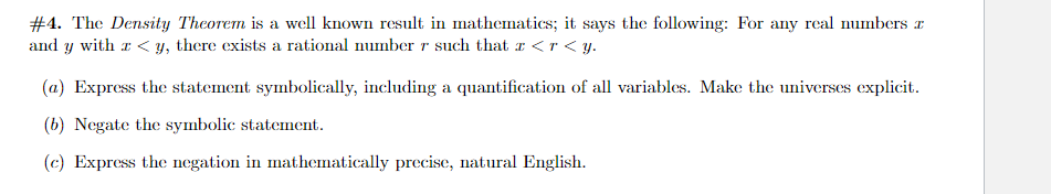 Solved #4. The Density Theorem is a well known result in | Chegg.com