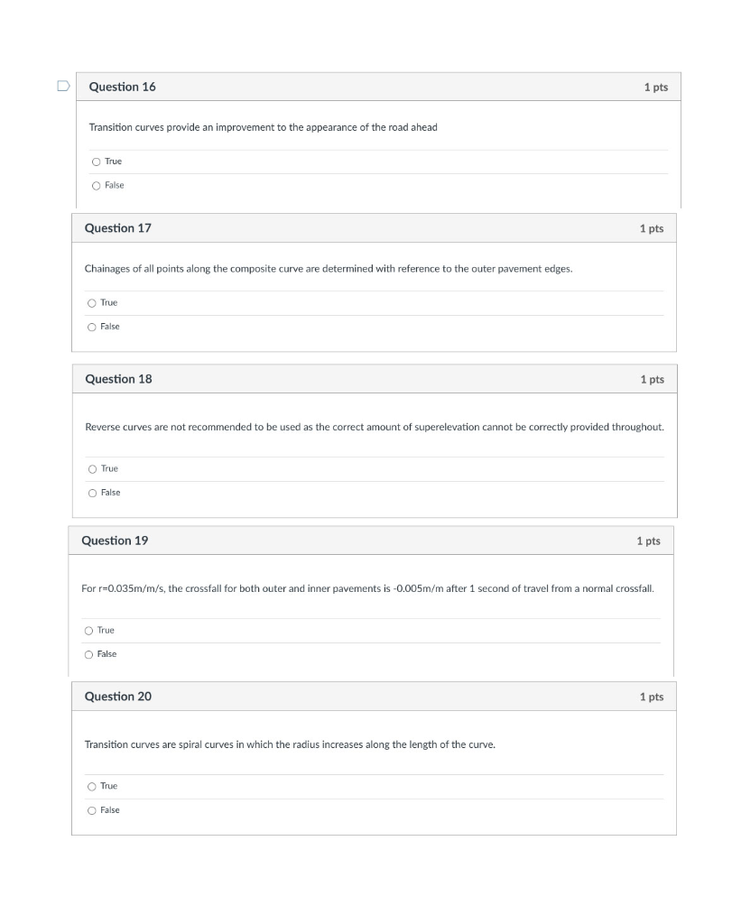 Solved Question 16 1 pts Transition curves provide an | Chegg.com