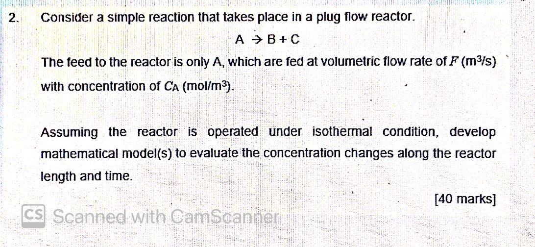 Solved 2. Consider a simple reaction that takes place in a | Chegg.com