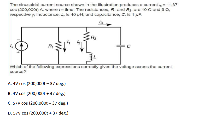 Solved The sinusoidal current source shown in the | Chegg.com