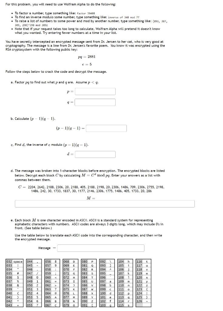 Solved For this problem, you will need to use Wolfram Alpha | Chegg.com