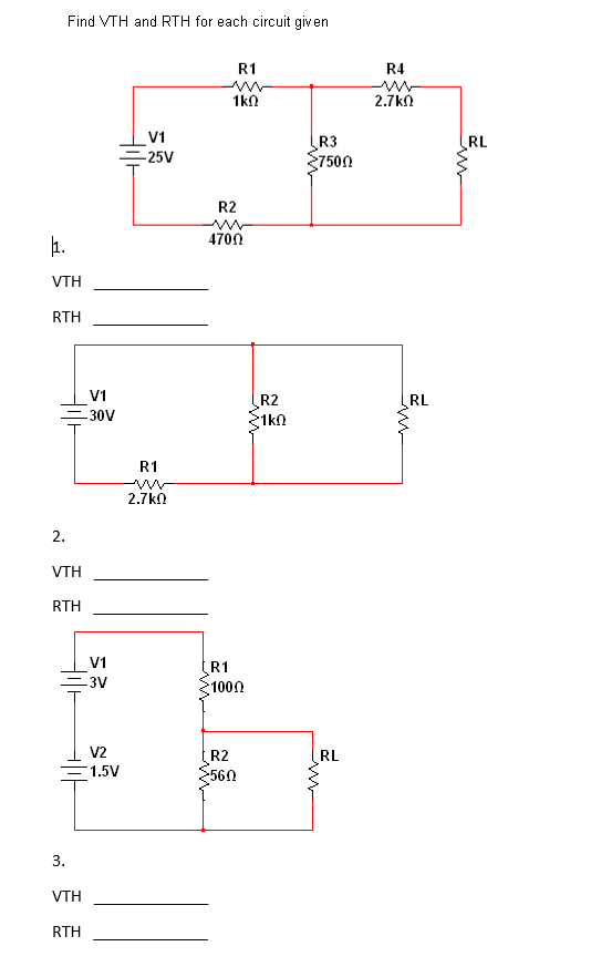 Solved Find VTH and RTH for each circuit given R1 R4 1k 2.7k | Chegg.com