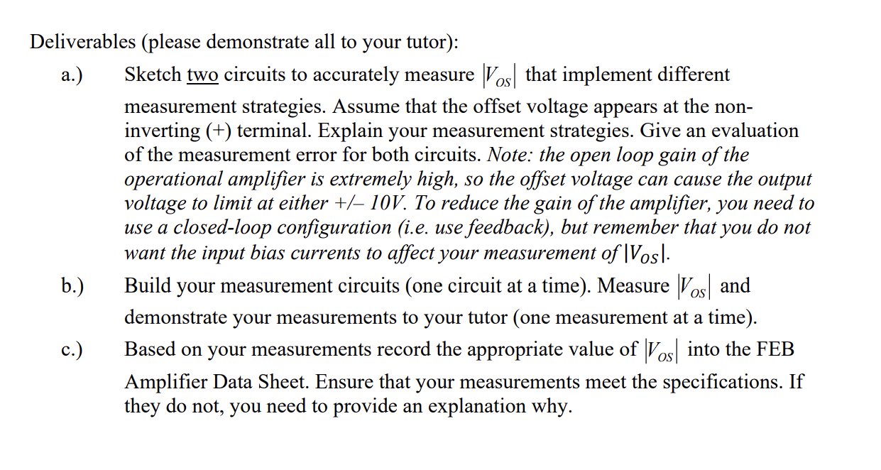 Solved Objectives To measure the Input Offset Voltage ∣VOS∣ | Chegg.com