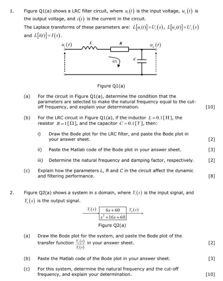 Solved 1. Figure Q1(a) shows a LRC filter circuit, where | Chegg.com