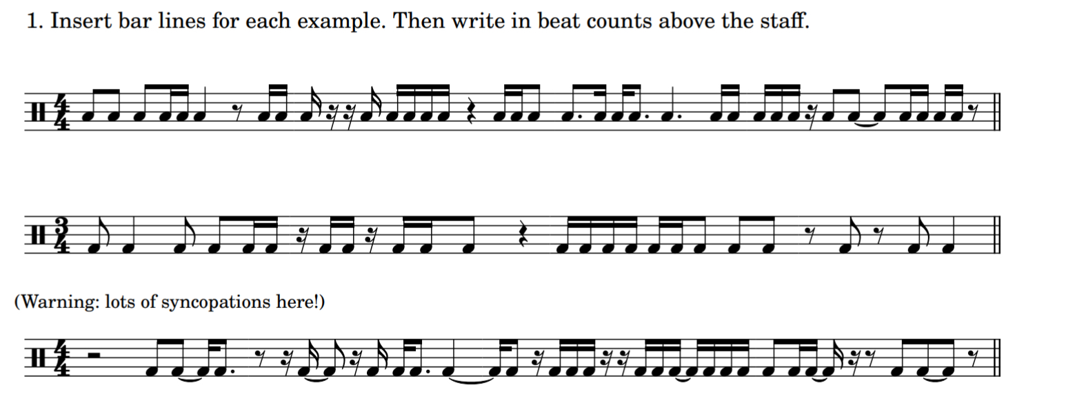 Insert bar lines for each example. Then write in beat | Chegg.com
