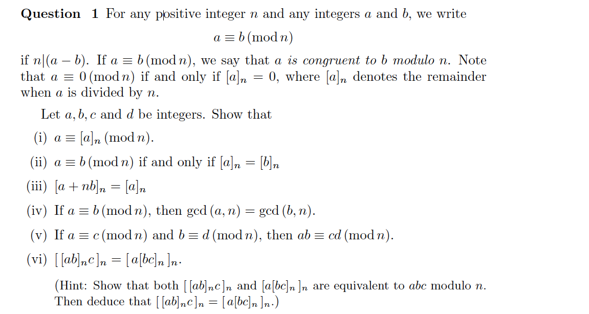 Solved a≡b(modn) if n∣(a−b). If a≡b(modn), we say that a is | Chegg.com