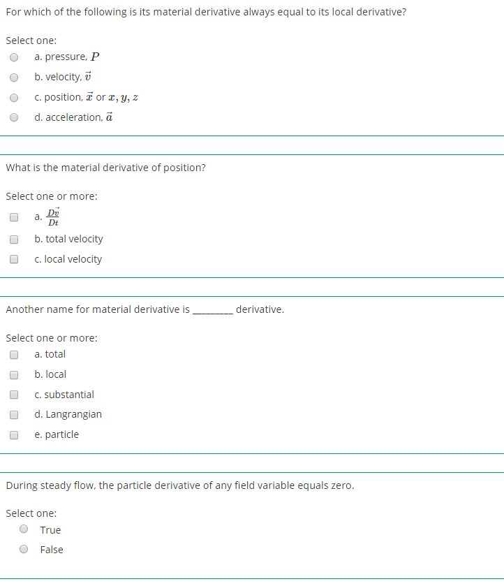 Solved For Which Of The Following Is Its Material Derivative