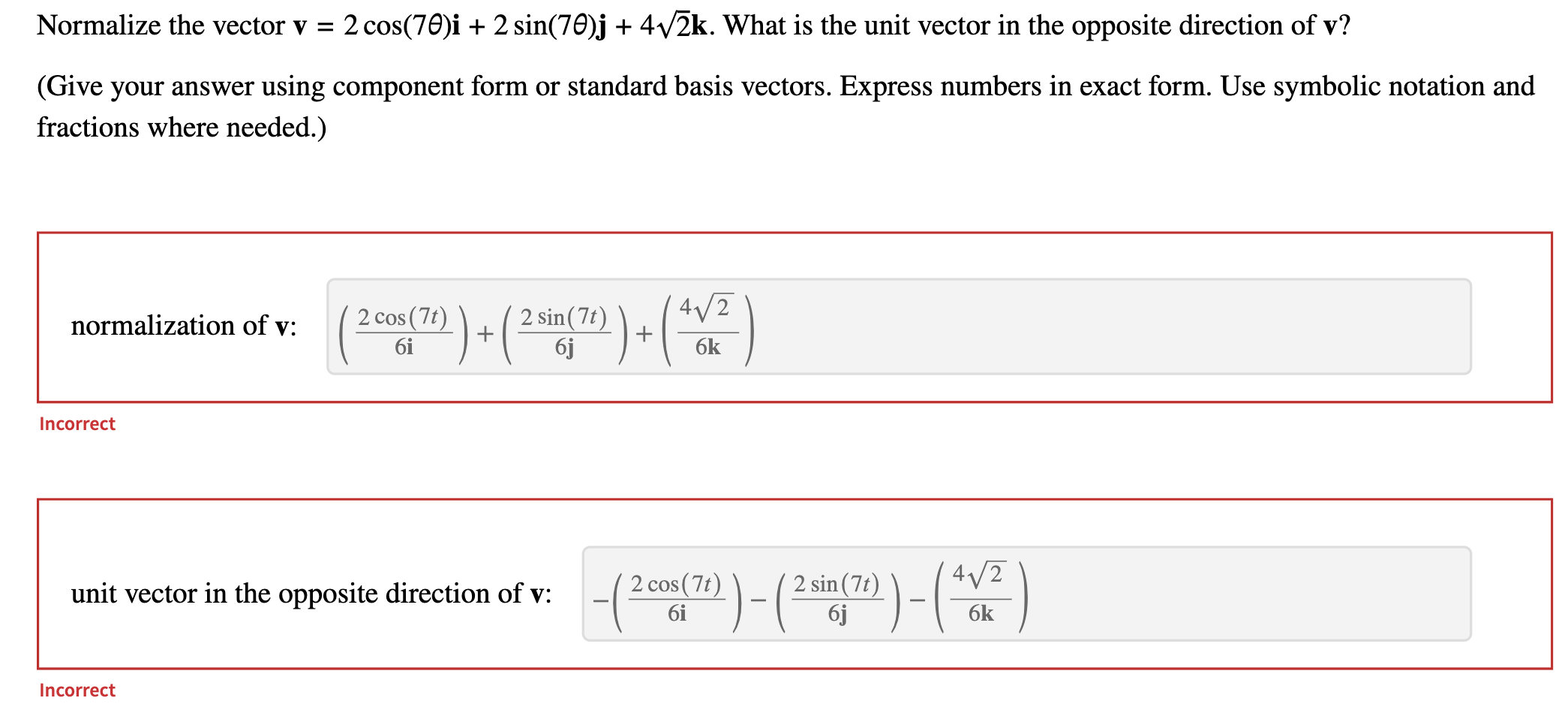 Solved please help!Normalize the vector | Chegg.com