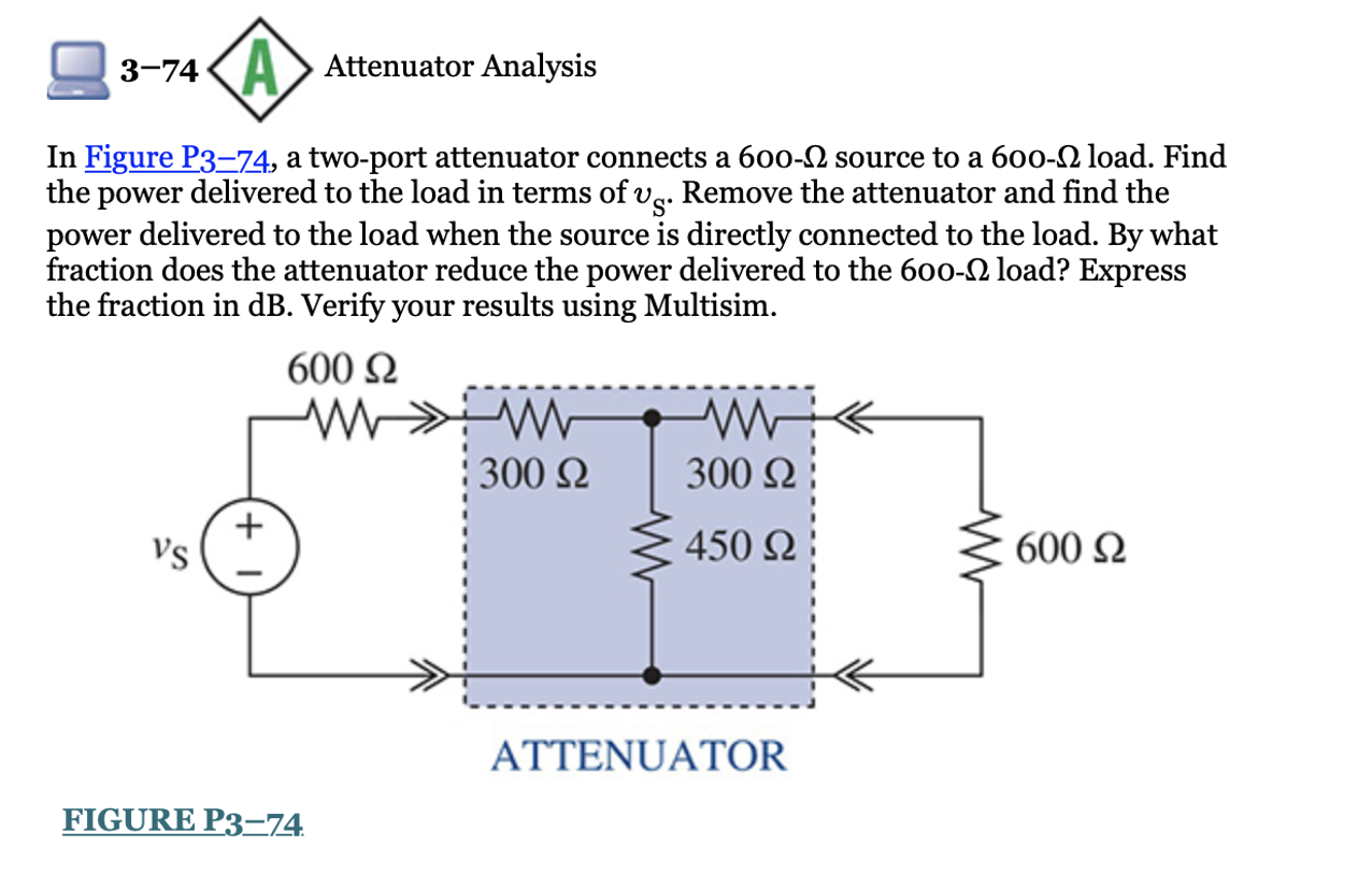 Solved Attenuator Analysis In Figure P3=74, a two-port | Chegg.com