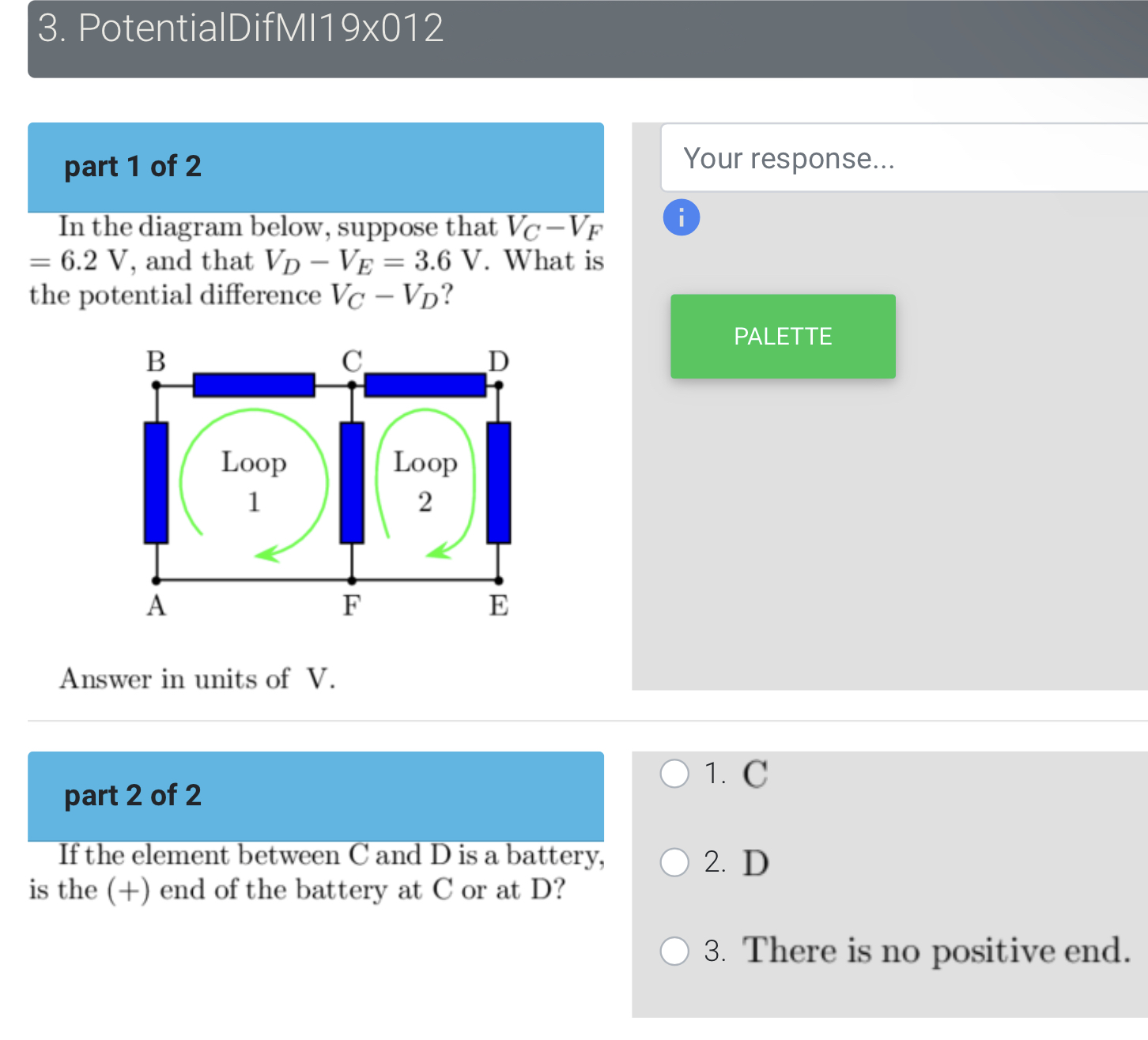 Solved In the diagram below, suppose that VC−VF =6.2 V, and | Chegg.com