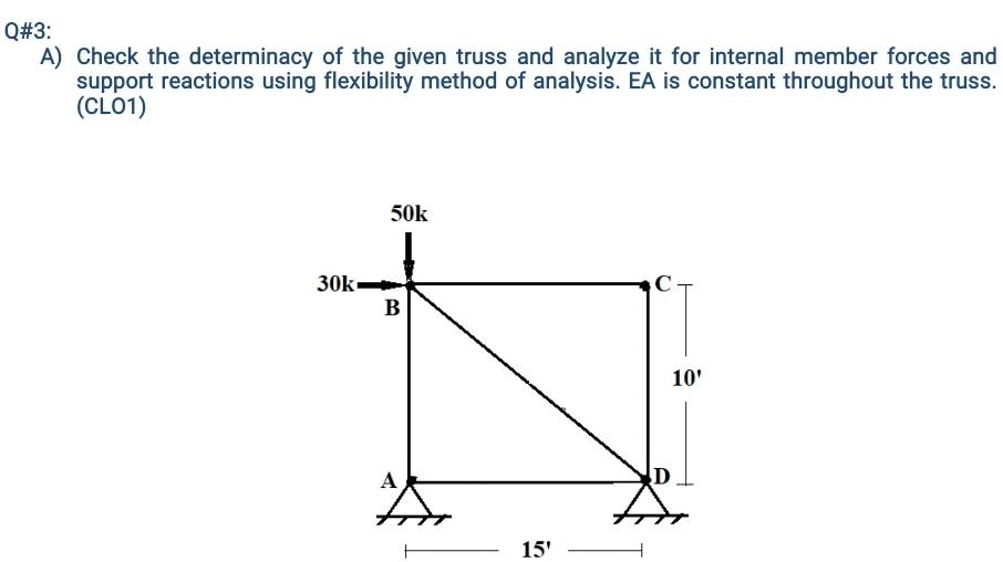 Solved Q#3: A) Check the determinacy of the given truss and | Chegg.com